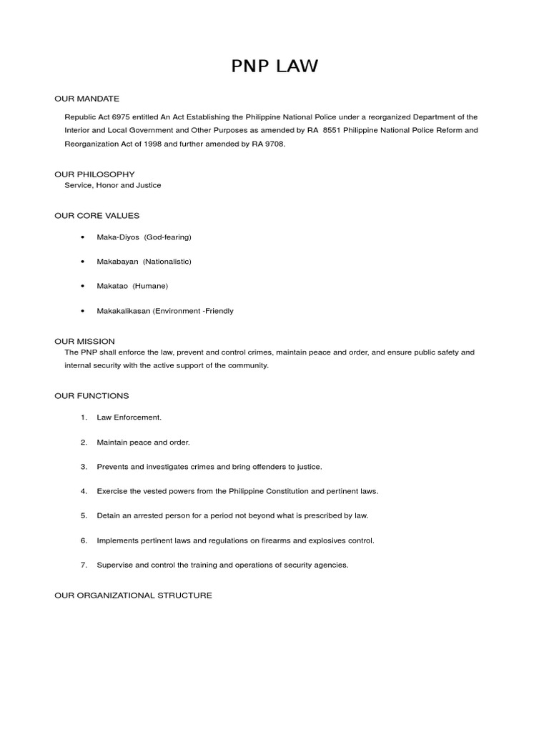 PNP Law: Our Mandate | PDF