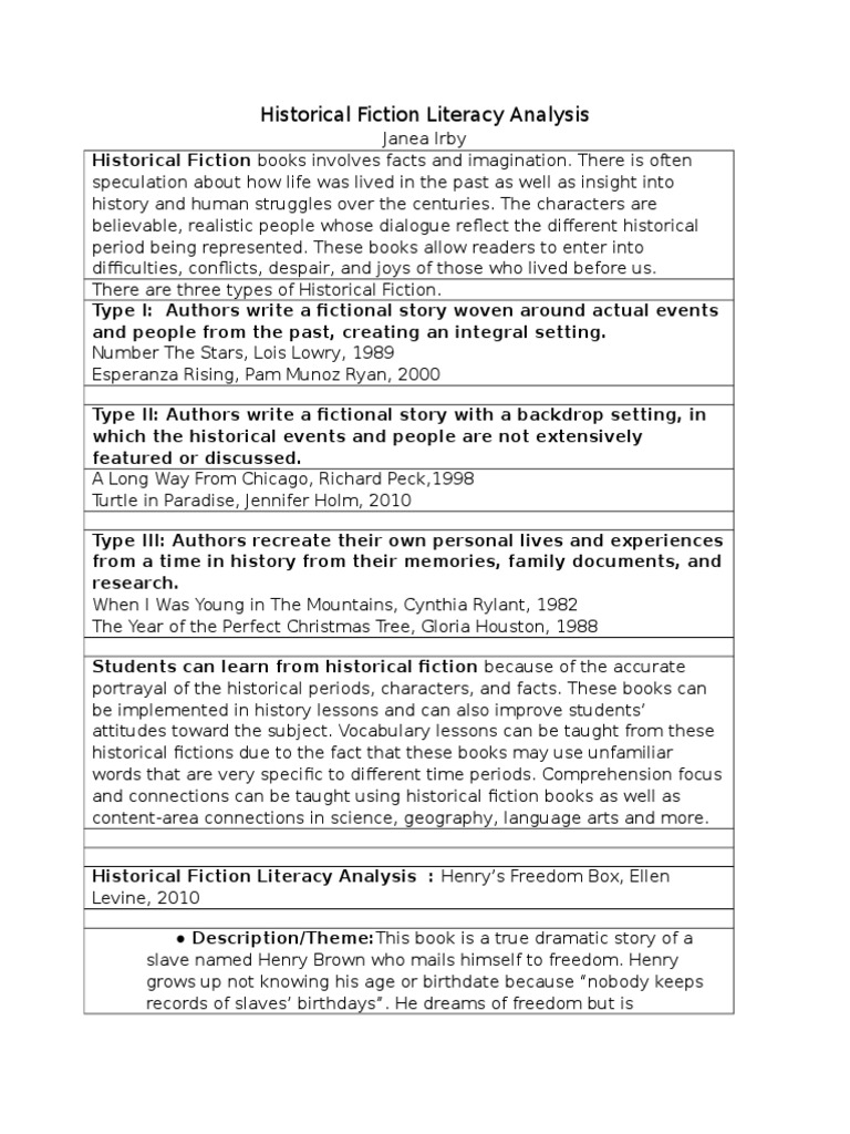 Analyzing Historical Fiction Literacy | PDF | Slavery