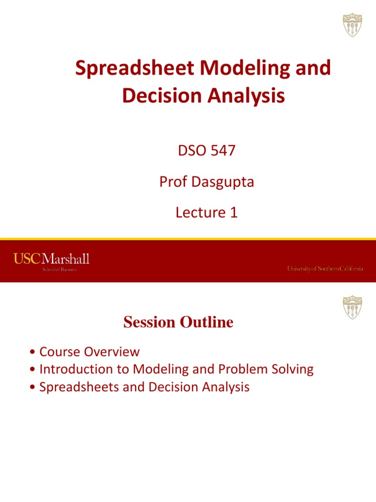 Lecture 1 - DSO 547 Spreadsheet Basics - Dasgupta | PDF | Sensitivity Analysis | Parameter ...
