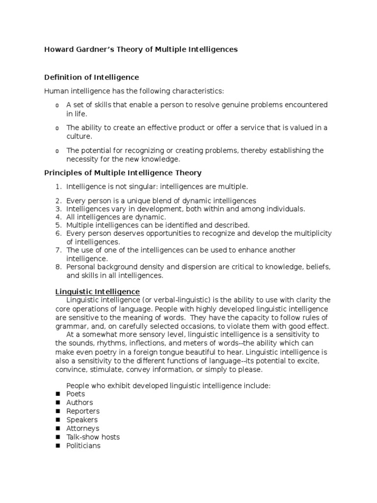 Howard Gardner's Theory of Multiple Intelligences | PDF | Social Science | Self-Improvement