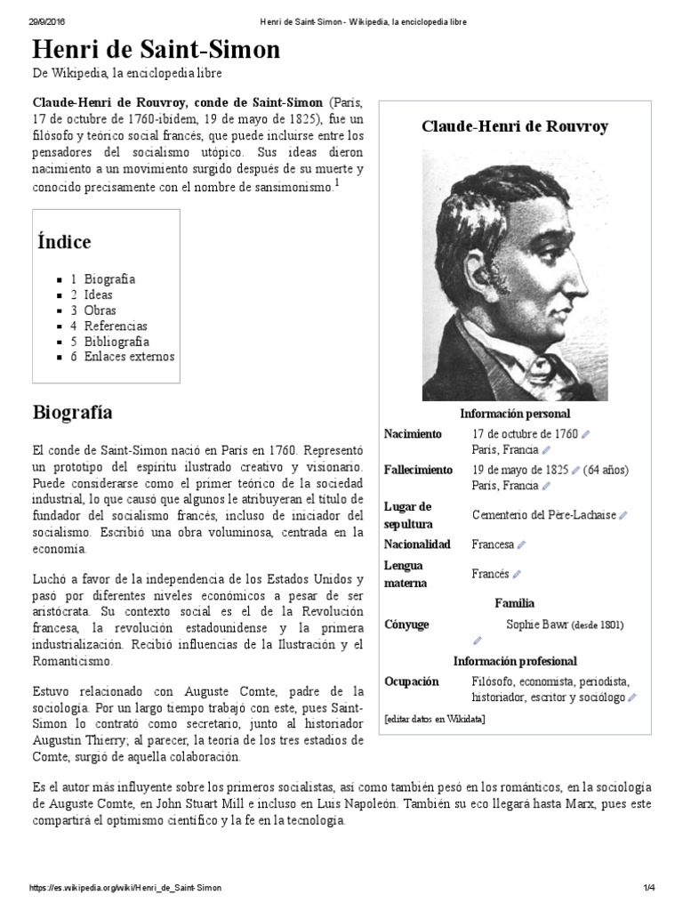 Henri de Saint-Simon - Wikipedia, La Enciclopedia Libre | PDF ...
