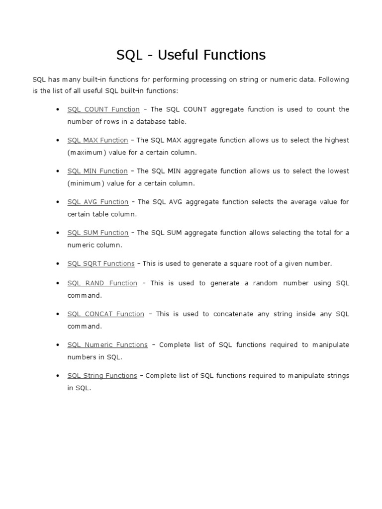 SQL - Useful Functions | PDF | Sql | Information Retrieval