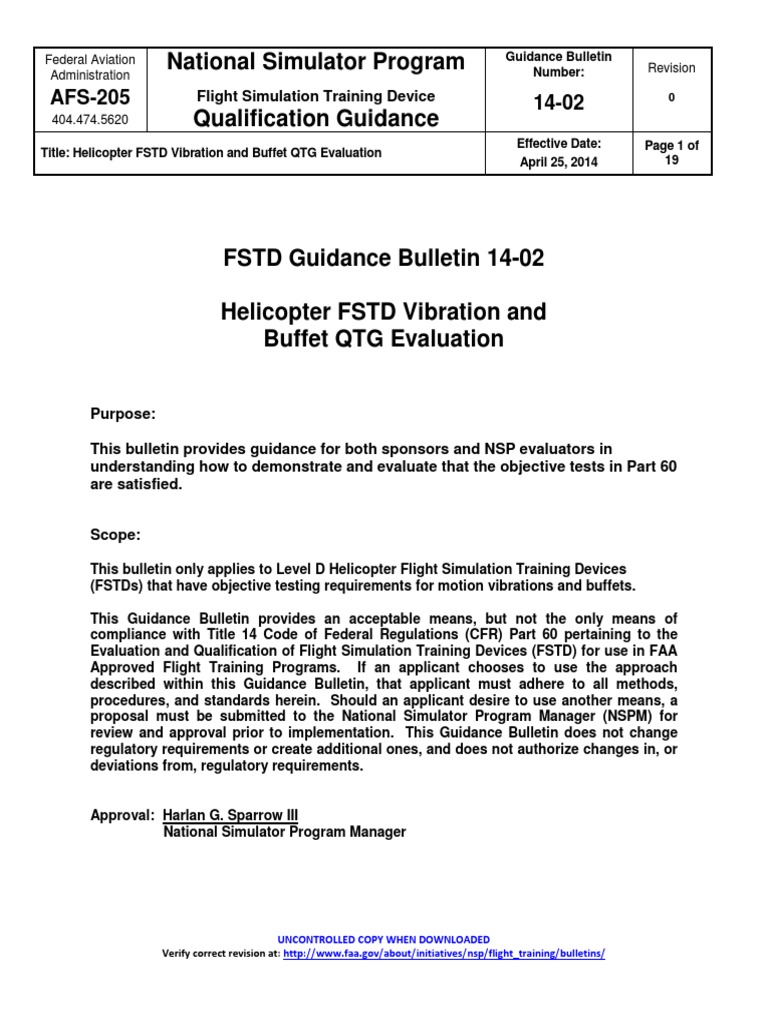 National Simulator Program Qualification Guidance: Flight Simulation ...