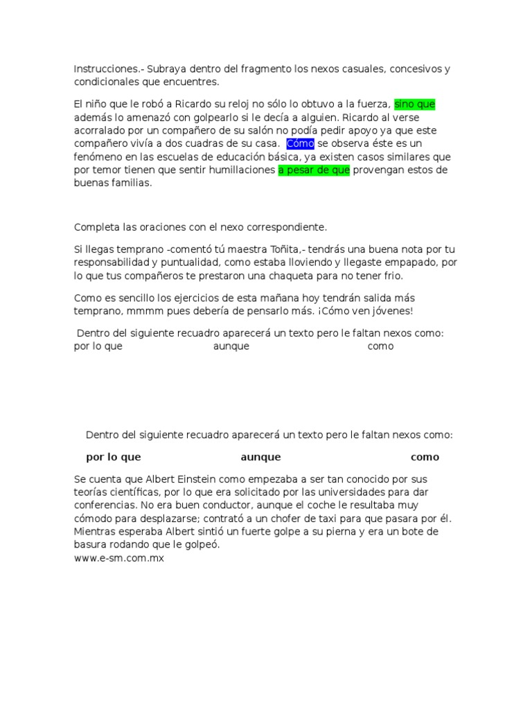 Actividad Sobre Nexos Pdf