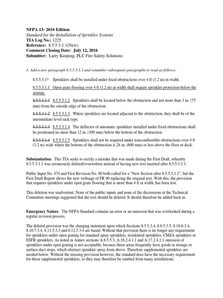 NFPA 13 TIA Log 1225 Update | PDF