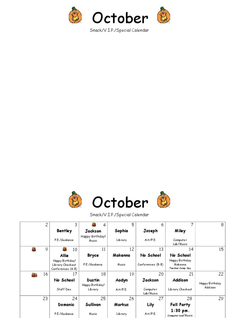 October Snack Calendar | PDF
