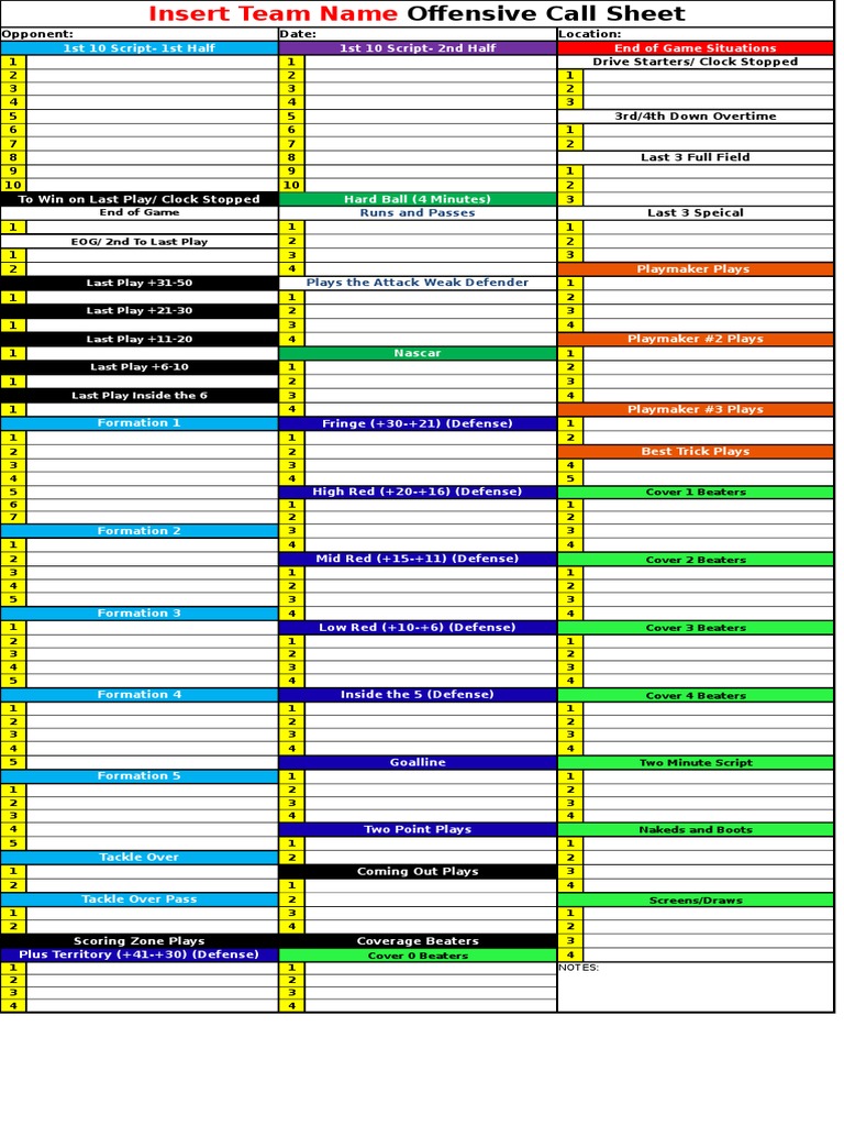 Blank Call Sheet | PDF | American Football | National Football League ...