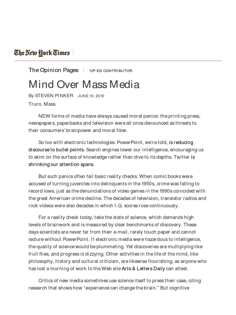 Mind Over Mass Media - Praising Effects of Tech On Brain | PDF | Mass ...