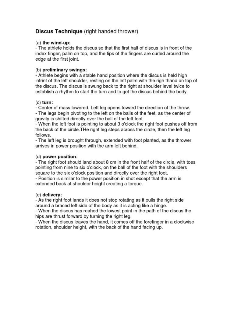 Discus Technique | PDF | Sports | Leisure