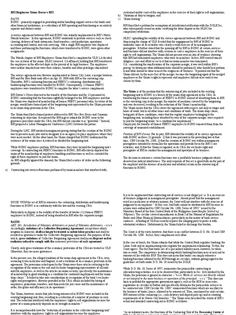 BPI Employees Union V BPI | PDF | Collective Bargaining | Employment