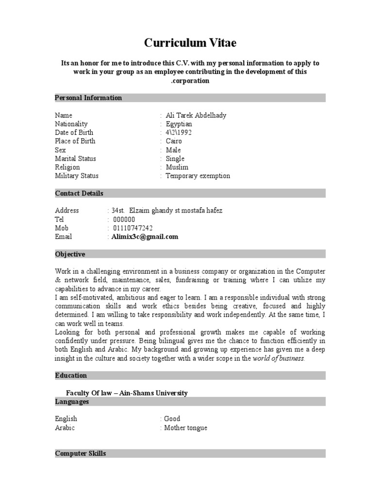 Ali CV | PDF | Communication | Cognition