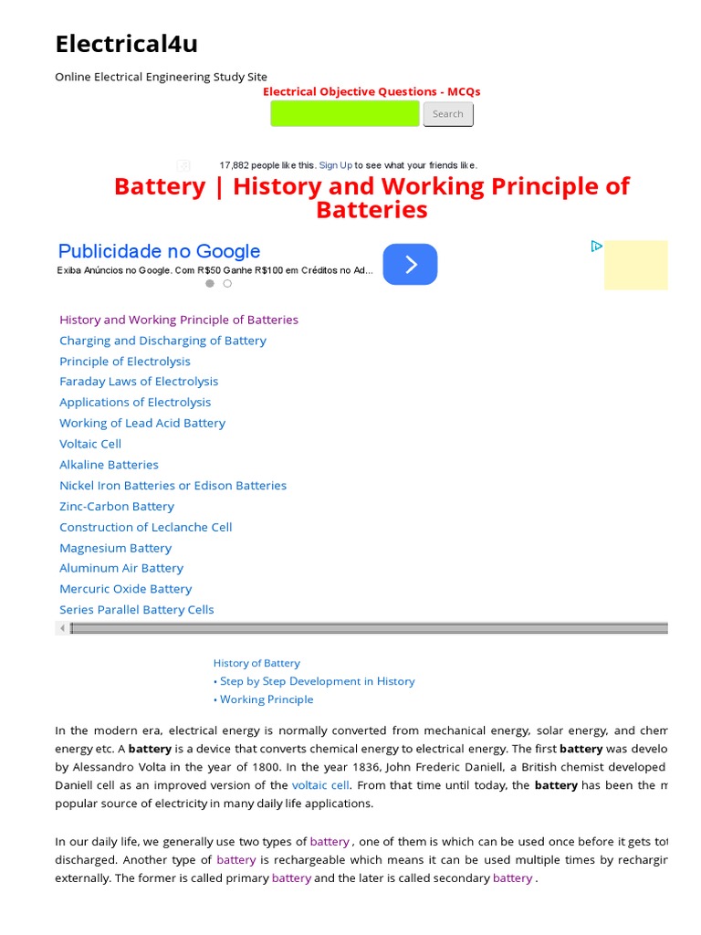 History and Principles of Batteries | PDF | Battery (Electricity ...