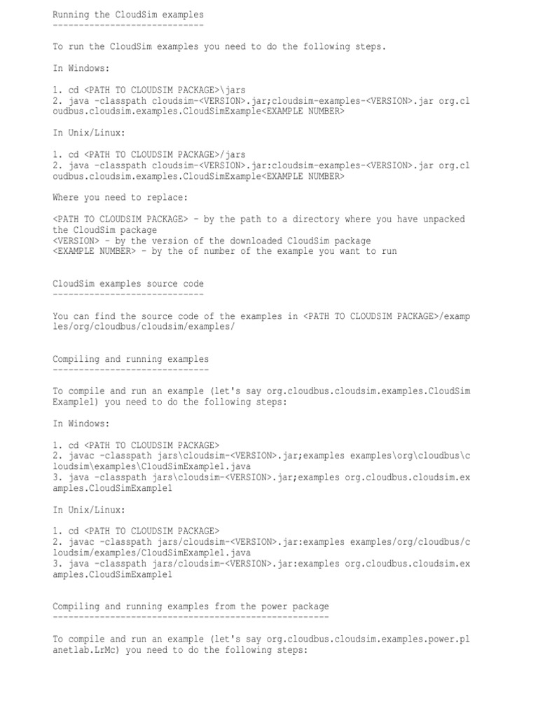 Examples of CloudSim Toolkit | PDF | Java (Programming Language) | Linux