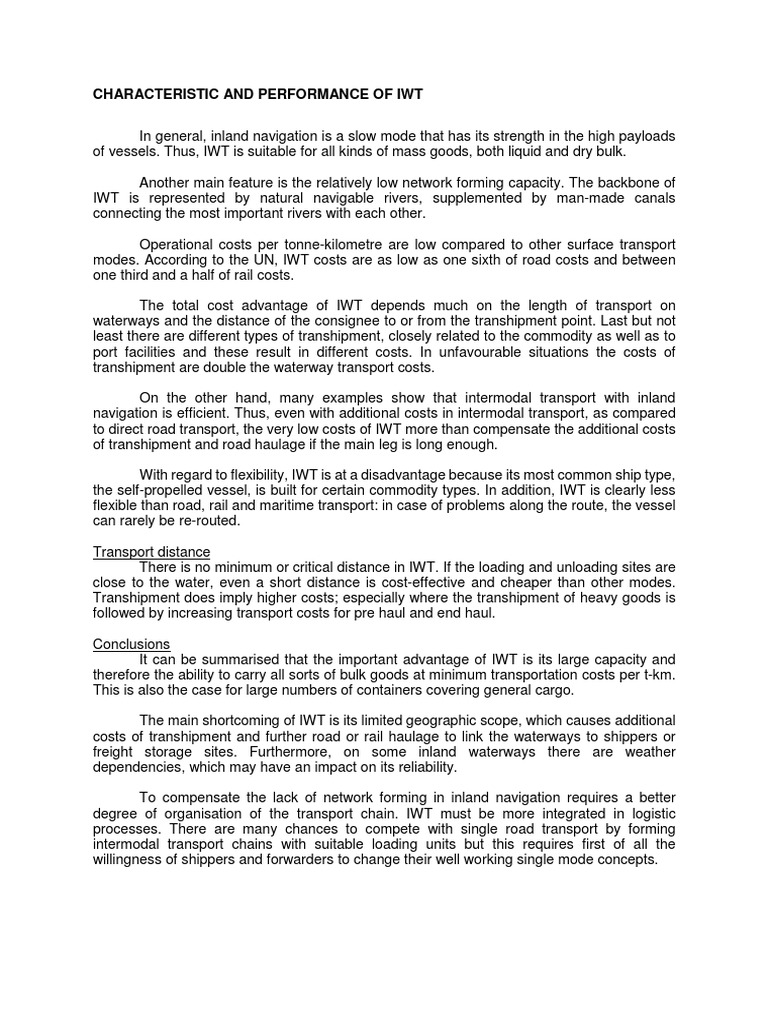 Characteristic and Performance of Iwt | PDF | Port | Transport