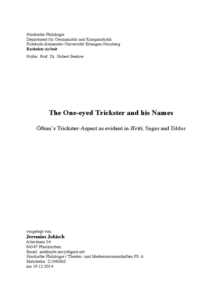 The One-Eyed Trickster and His Names | PDF | Germanic Mythology | Norse ...
