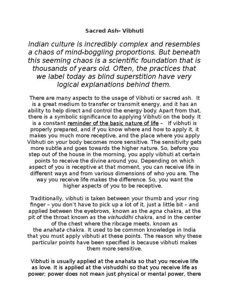 Sacred Ash-Vibhuti: Reminder of The Basic Nature of Life | PDF