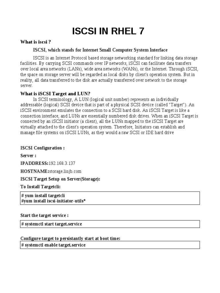 Iscsi in Rhel 7: ISCSI, Which Stands For Internet Small Computer System ...
