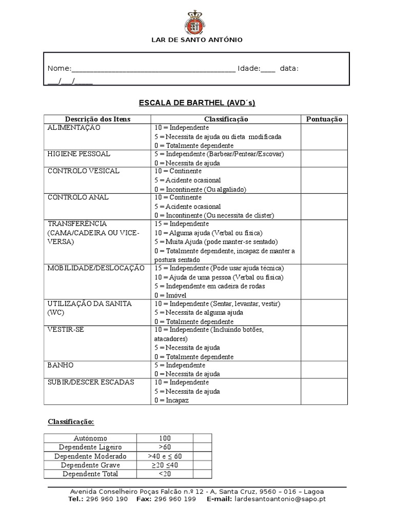 Avaliação Funcional: Escala de Barthel | PDF | Ciências e Matemática