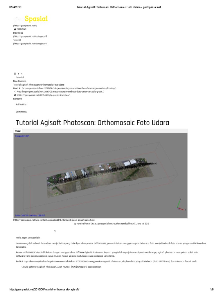 Tutorial Agisoft Photoscan - Orthomosaic Foto Udara - GeoSpasial | PDF