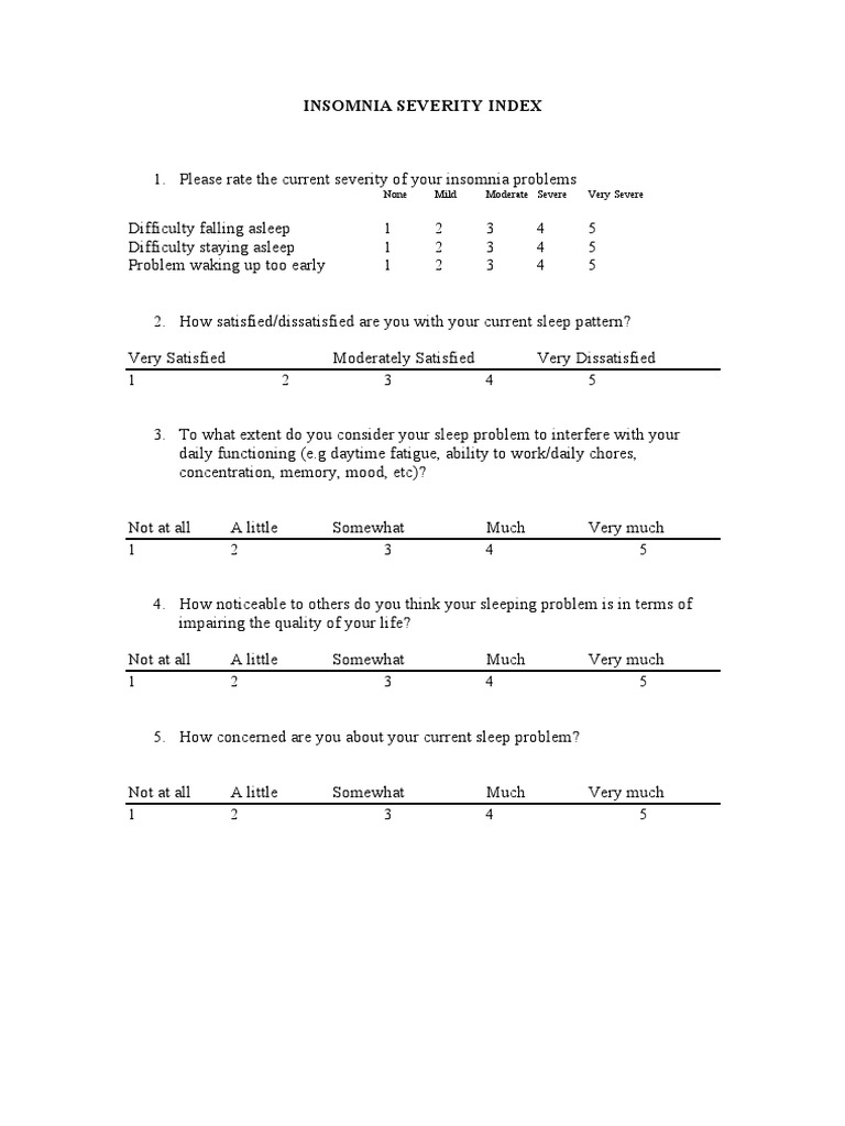 Insomnia Severity Index | PDF | Insomnia | Sleep