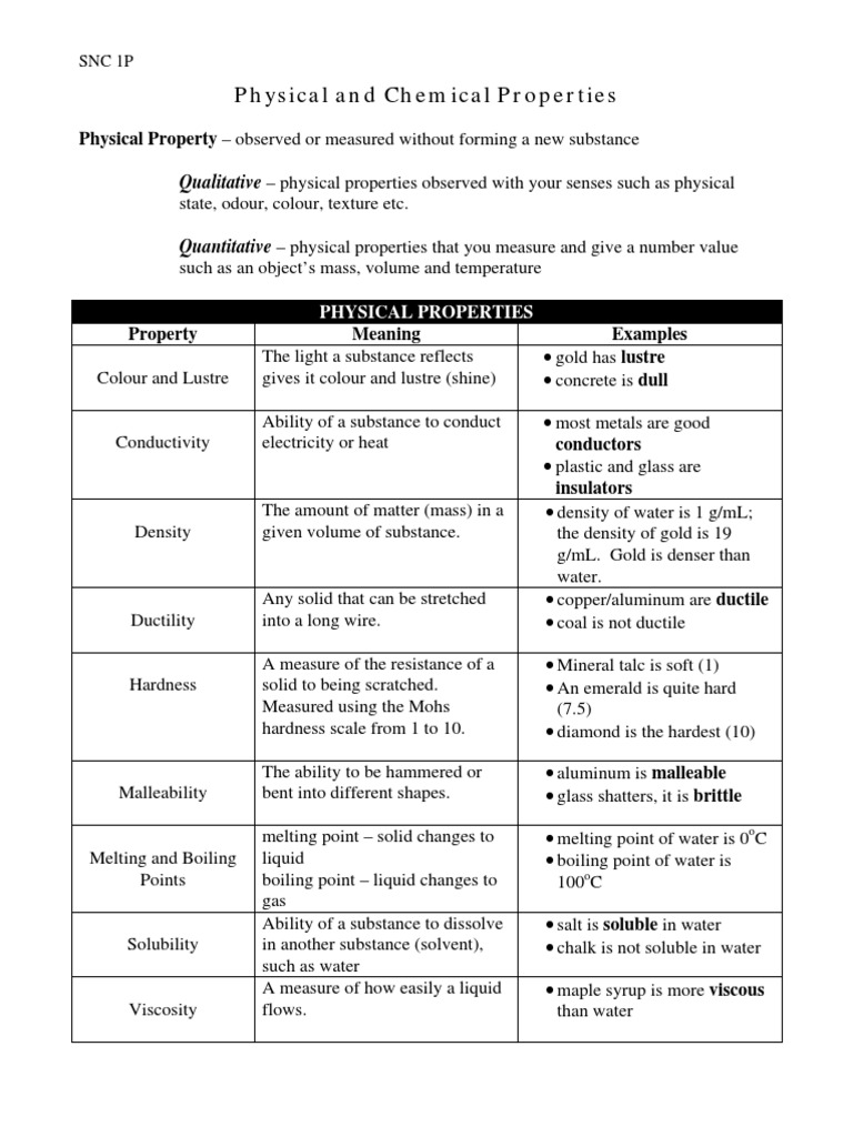Physical and Chemical Properties Overview | PDF | Density | Chemical ...
