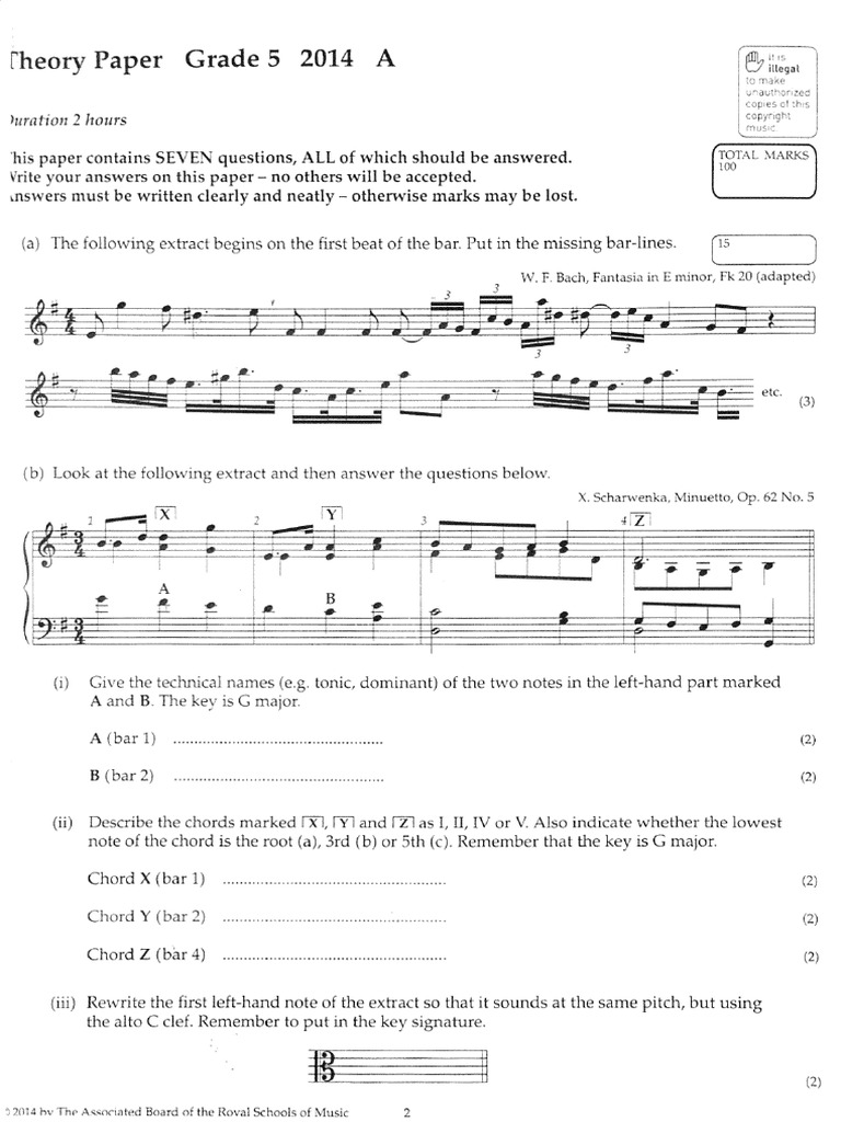 ABRSM Music Theory Grade 5 2014 A | PDF
