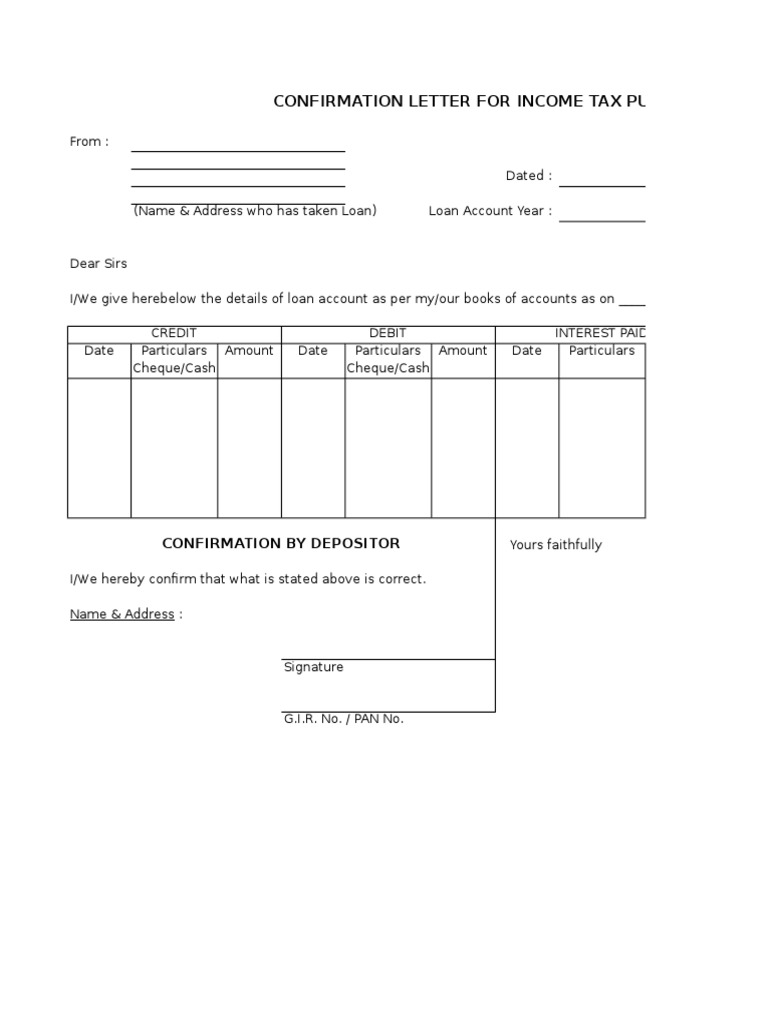 Confirmation Letter For Income Tax Purpose | PDF | Debits And Credits ...