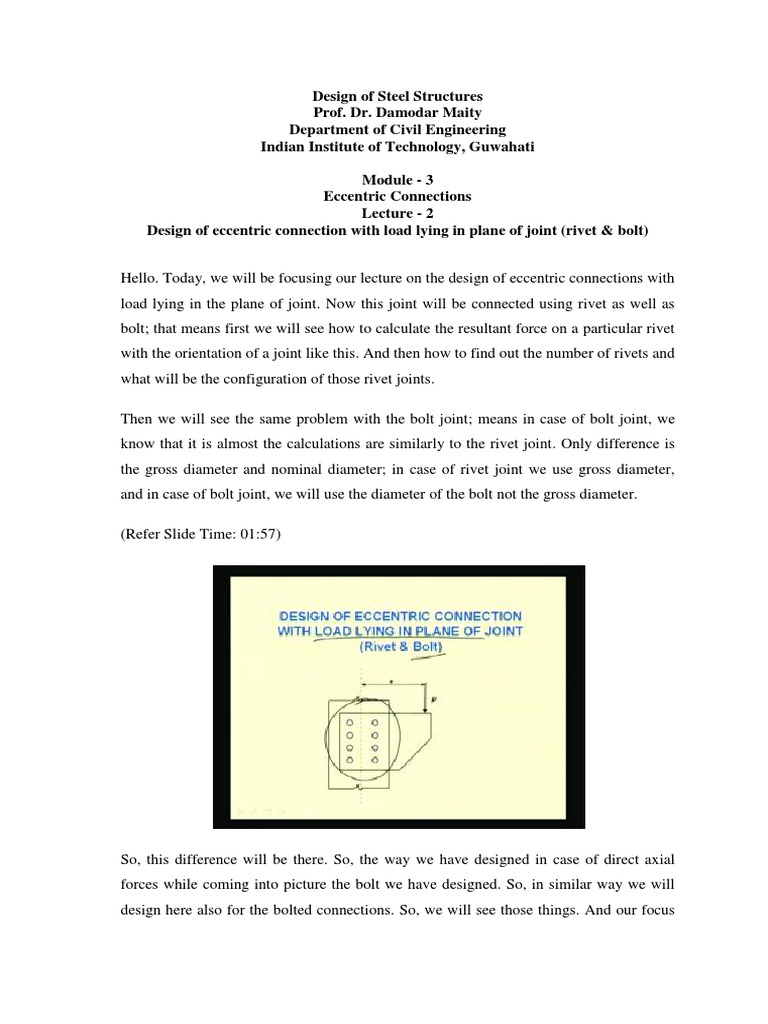 Design of Eccentric Connection With Load Lying in Plane of Joint (Rivet ...