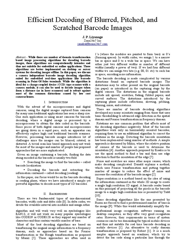 Efficient Decoding of Blurred, Pitched, & Scratched Barcode Images ...