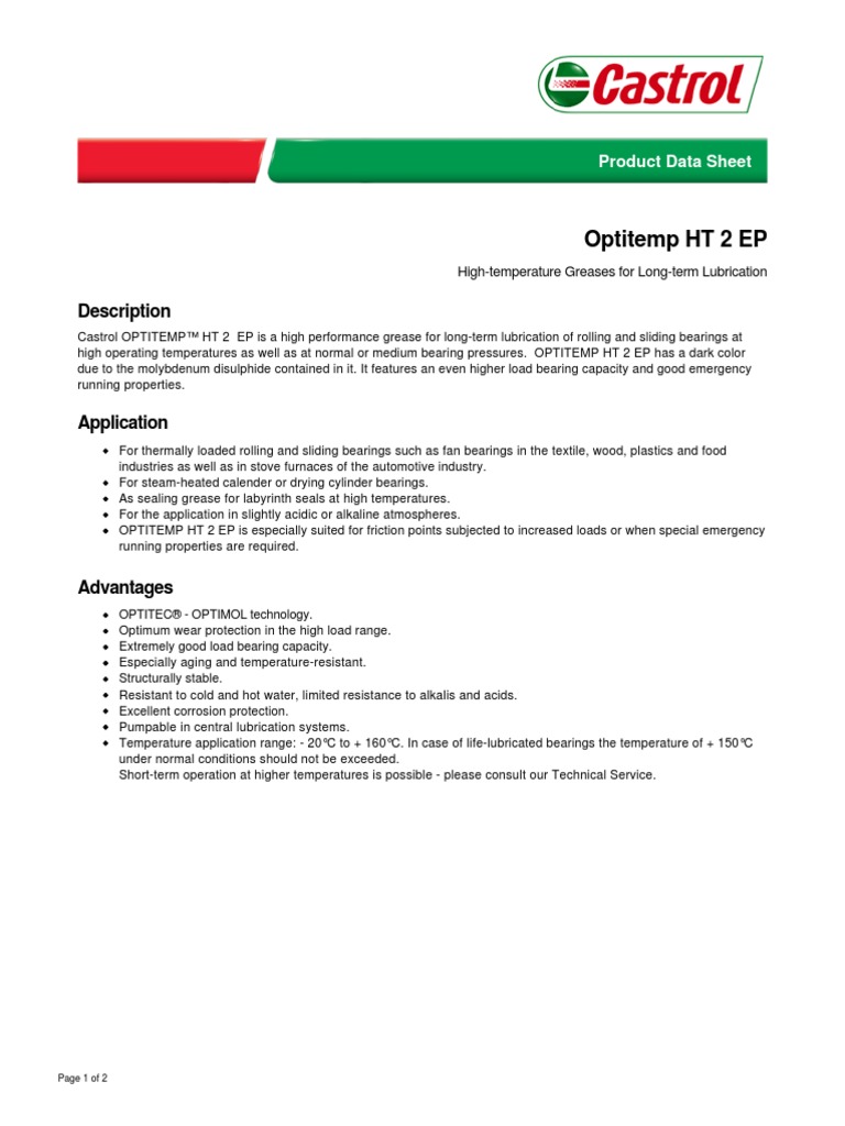 Optitemp HT 2 EP: Description | PDF | Bearing (Mechanical) | Chemistry