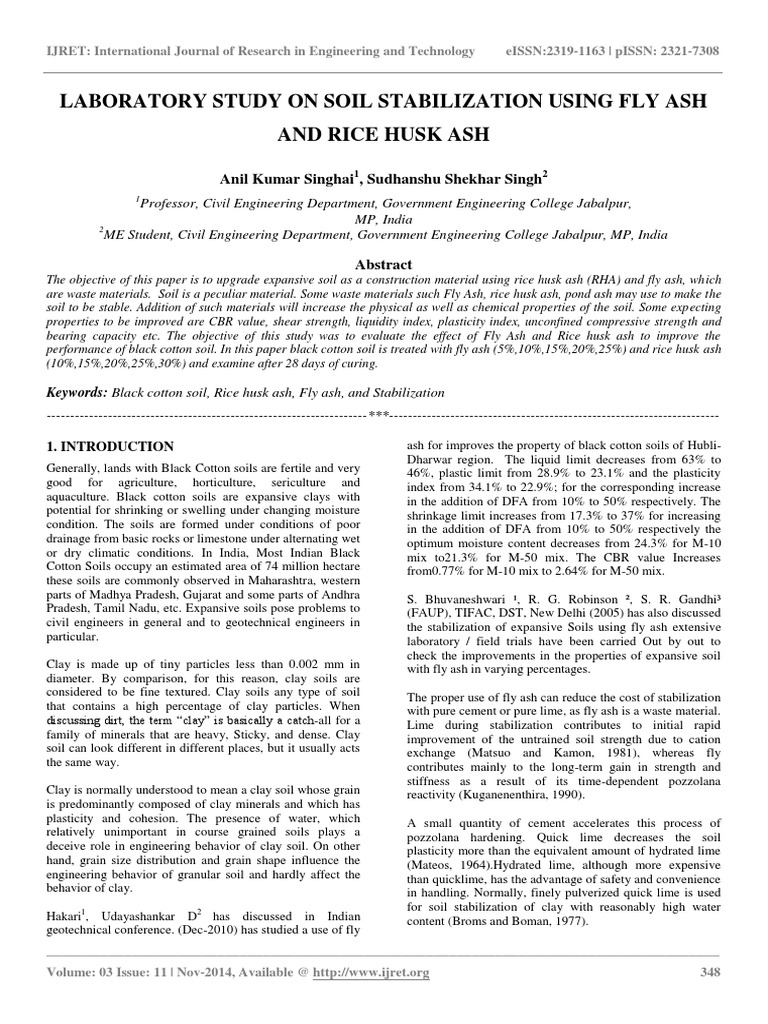 Laboratory Study On Soil Stabilization Using Fly Ash and Rice Husk Ash ...