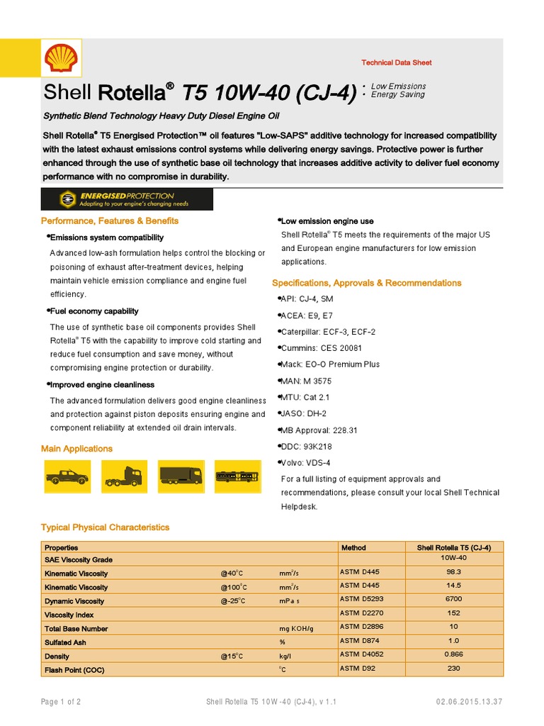 Shell Rotella T5 10W-40 (CJ-4) : Performance, Features & Benefits | PDF ...