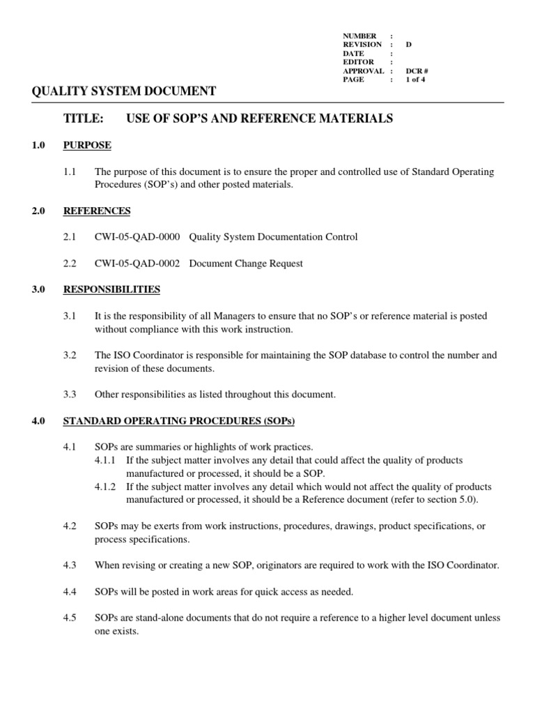 SOP Procedure | PDF | Quality Management System | Specification ...