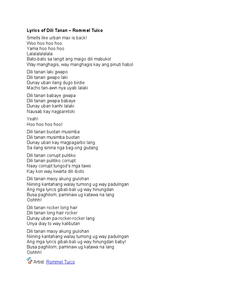 Lyrics of Dili Tanan | PDF