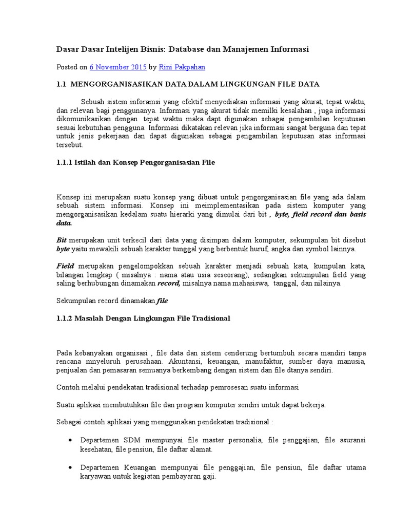 Dasar Intelijen Bisnis dan Database | PDF