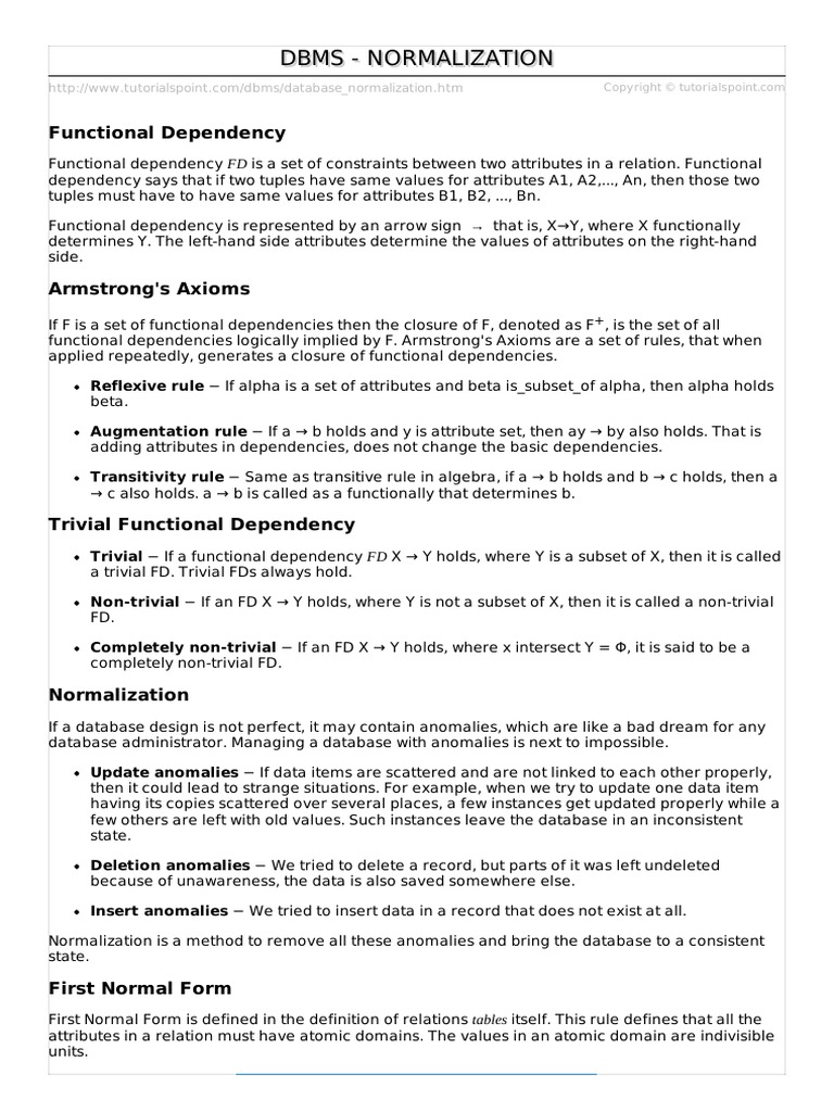 Database Normalization PDF | Download Free PDF | Databases | Computer Data