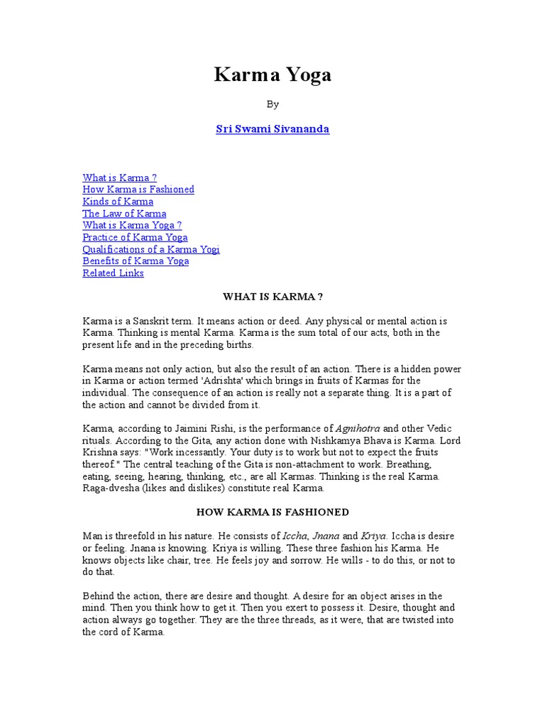 Karma Yoga | PDF | Yoga | Yoga Sutras Of Patanjali