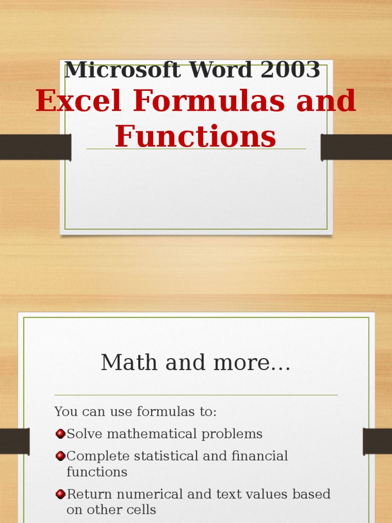 Excel 2003 Formulas and Functions Final | PDF | Formula | Microsoft Excel