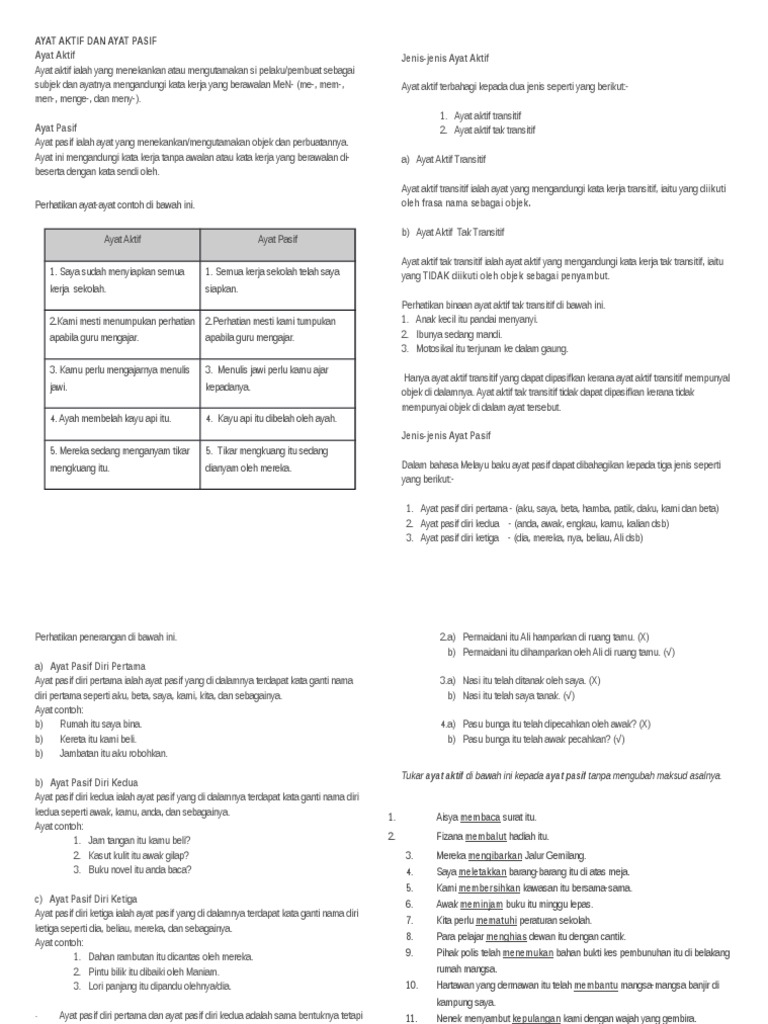Contoh Ayat Aktif dan Pasif | PDF