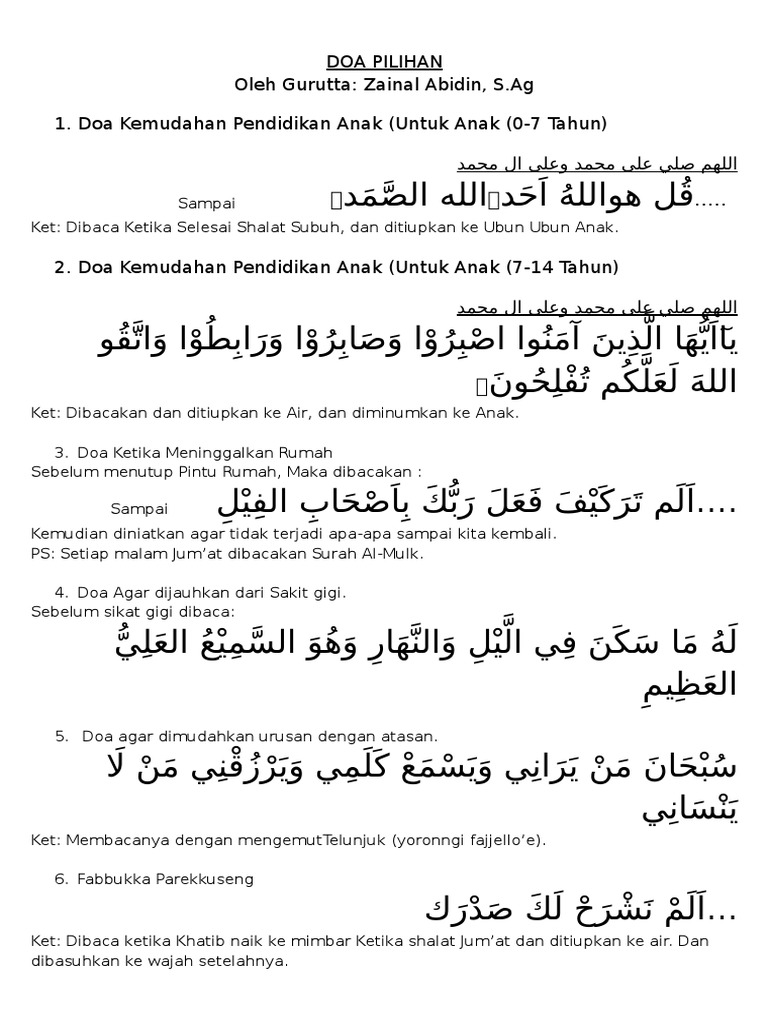 DOA PILIHAN Oleh Gurutta Zainal Abidin | PDF | Seni & Disiplin Bahasa