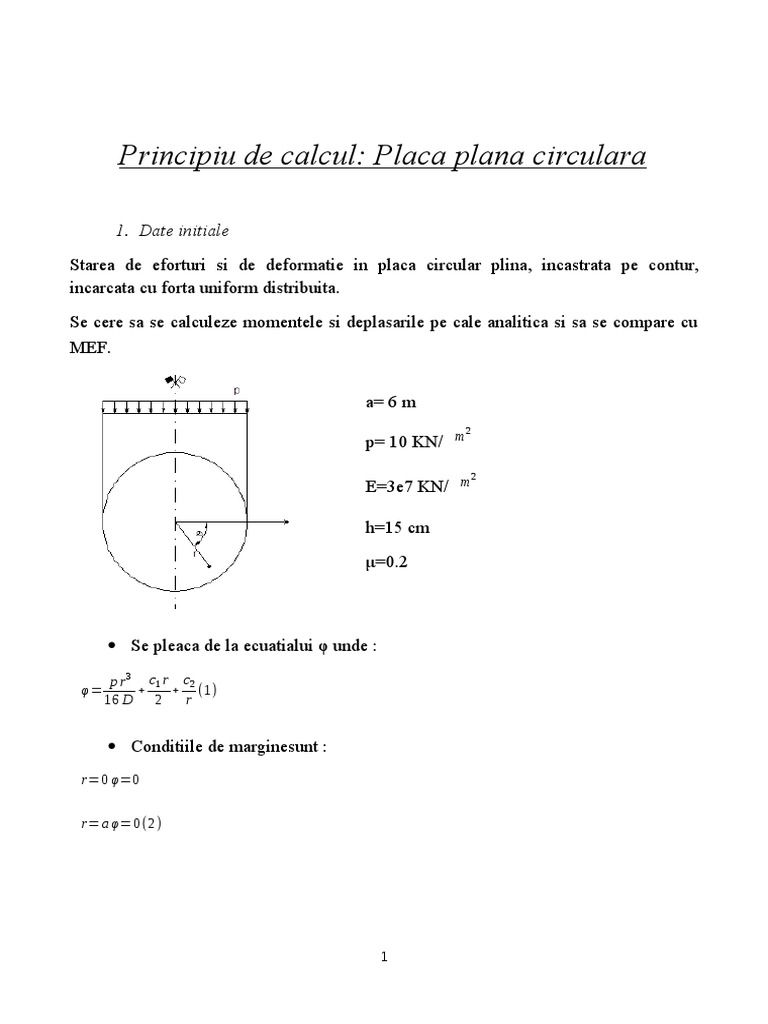 Exemplu de Calcul-Placi Plane Circulare | PDF