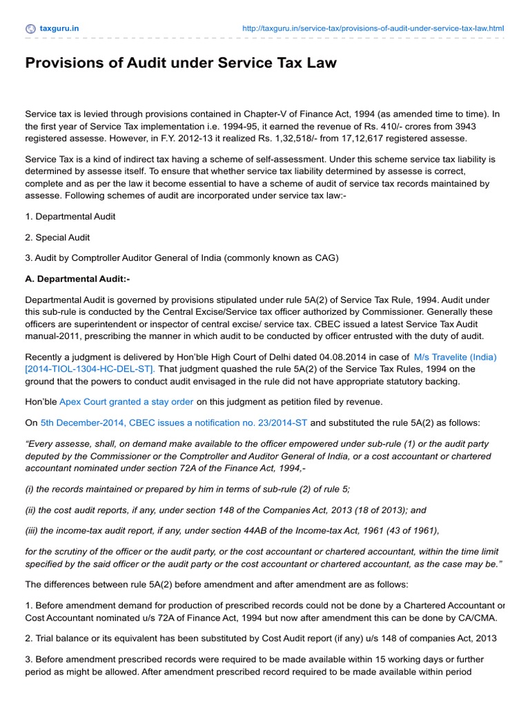 Provisions of Audit Under Service Tax Law | PDF | Accountant | Debits ...
