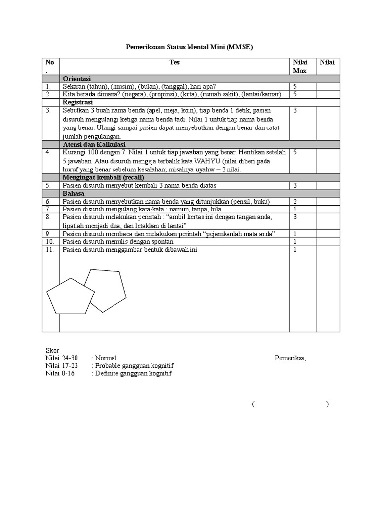 Pemeriksaan Status Mental Mini | PDF