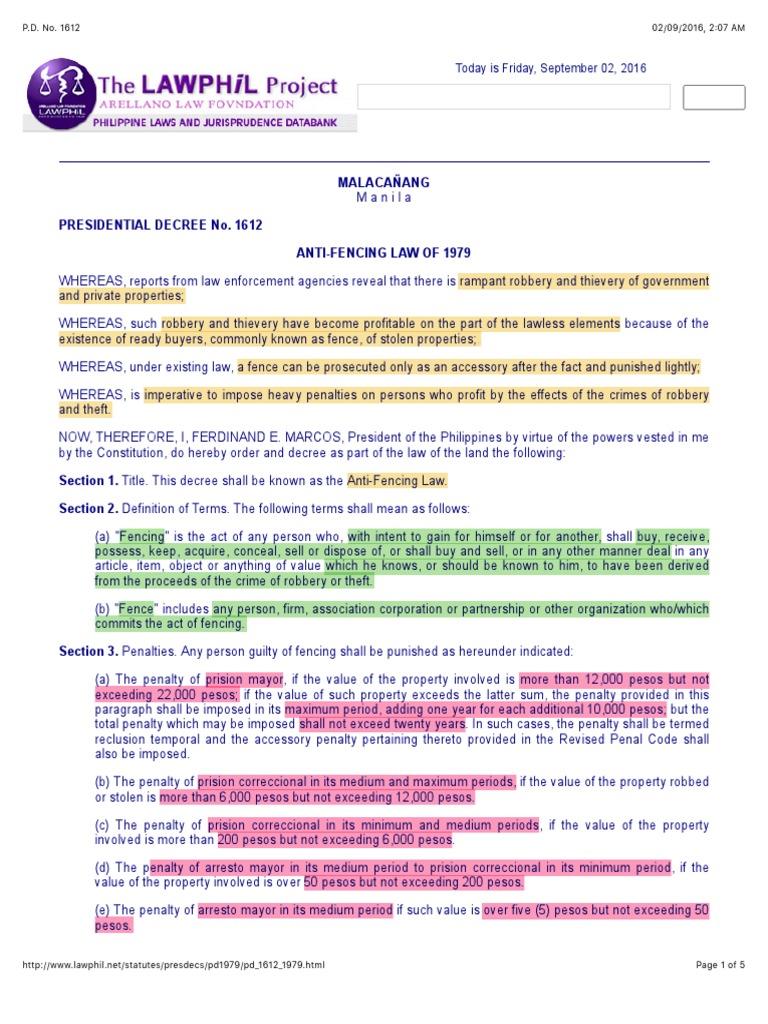 Anti-Fencing Law of 1979 Overview | PDF | Theft | Robbery