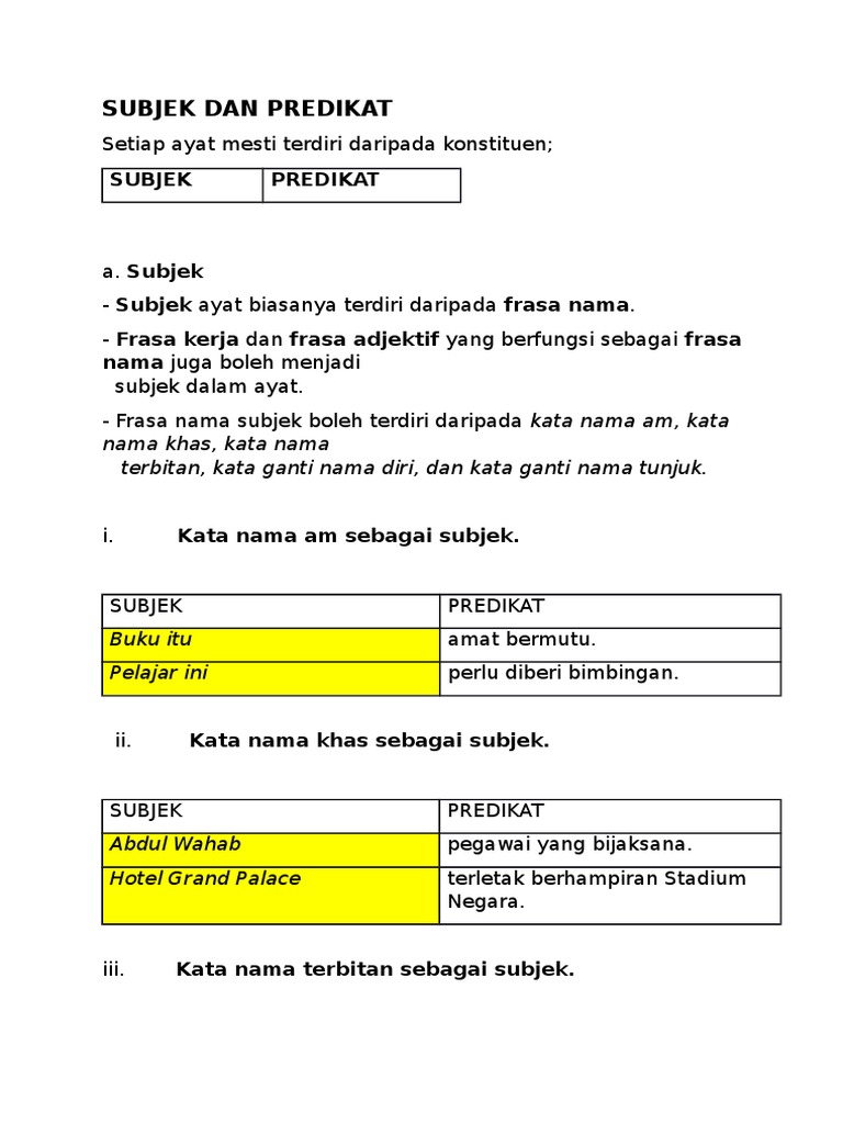 Subjek Dan Predikat | PDF