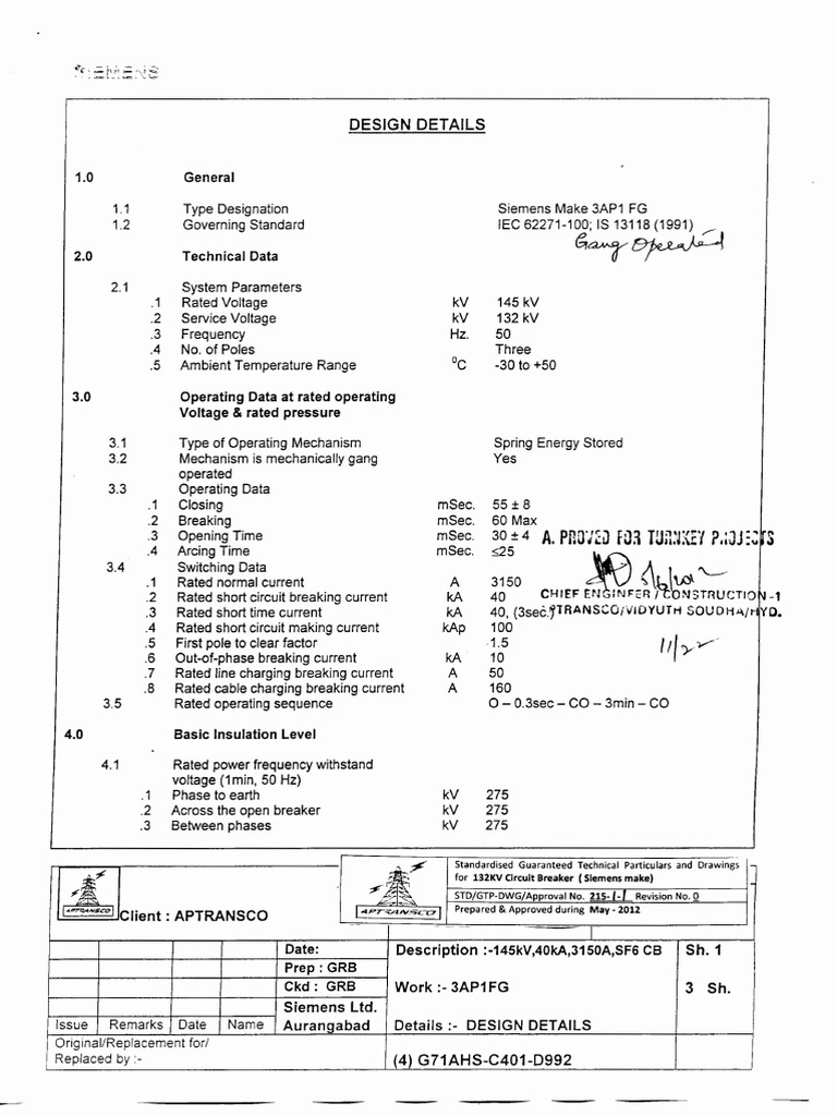 Ce-Const2-132kv-Cb-Siemens-2012.pdf Wiring PMT PDF | PDF | Electrical Wiring | Insulator ...