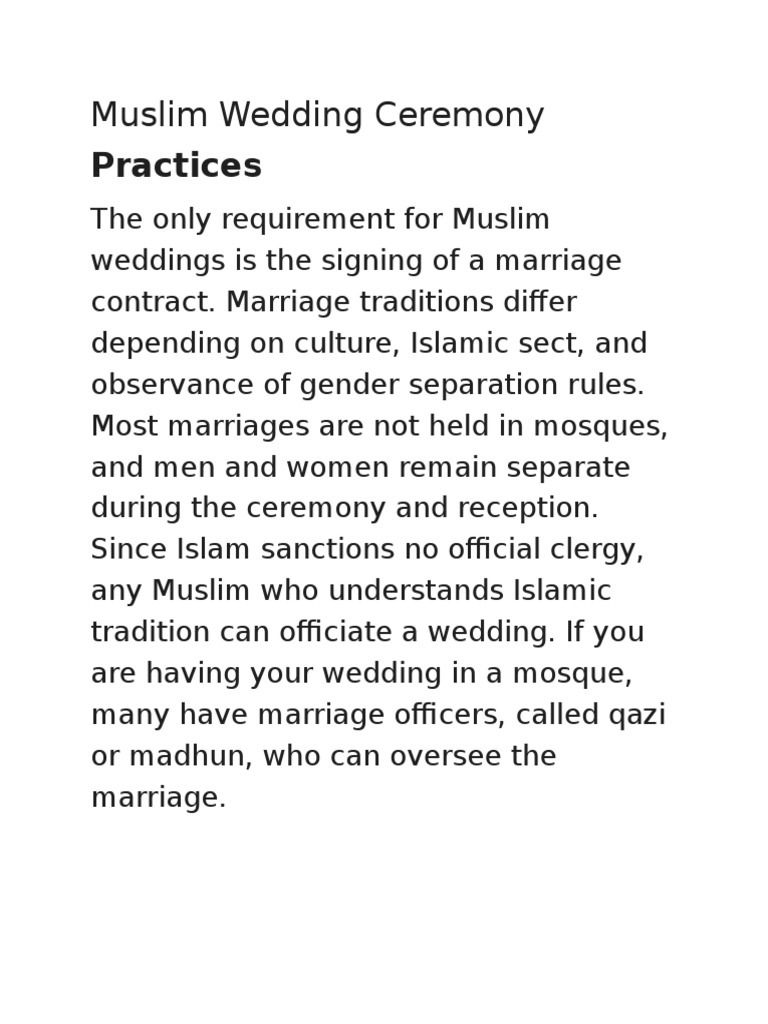 Overview of Muslim Wedding Practices | PDF