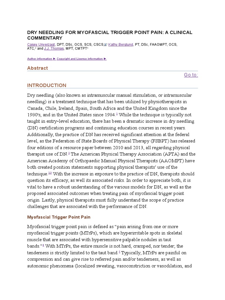 Dry Needling For Myofascial Trigger Point Pain | PDF