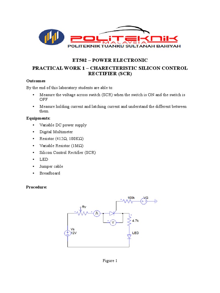 Et502 - Power Electronic Practical Work 1 - Charecteristic Silicon Control Rectifier (SCR) | PDF