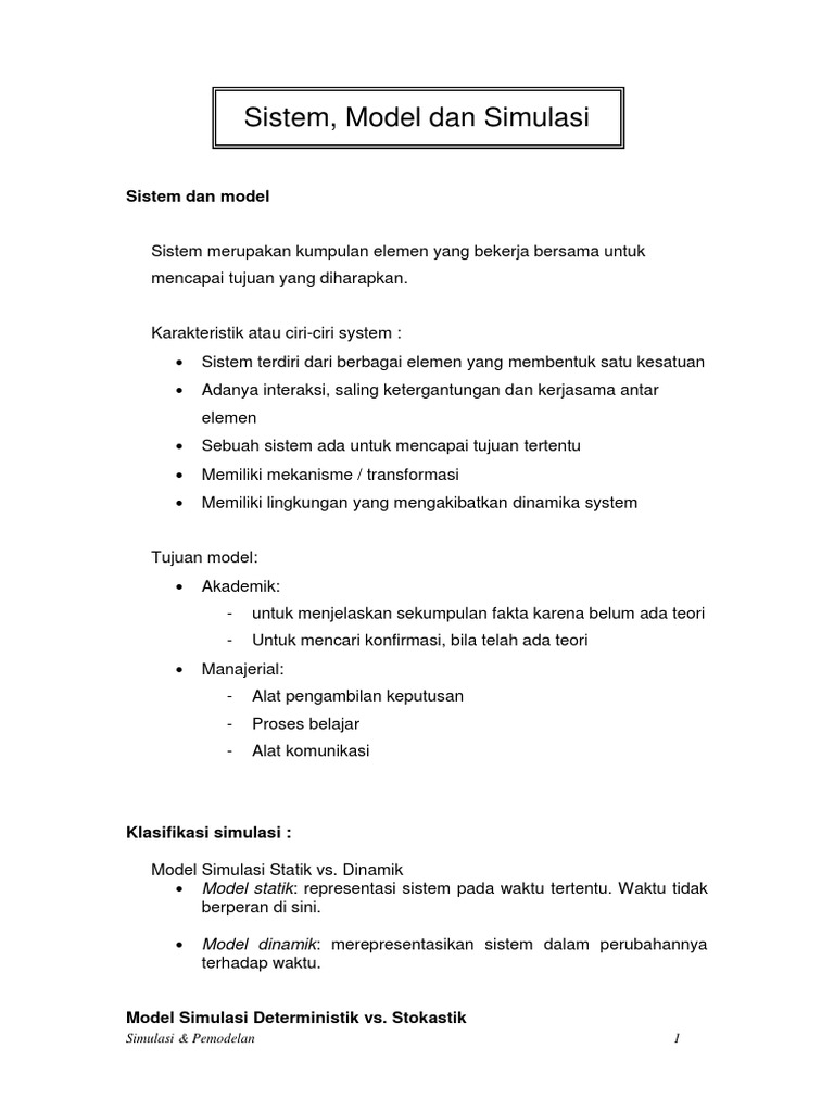 Sistem, Model Dan Simulasi | PDF